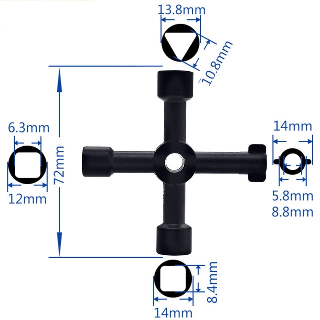 4 Way Universal Cross Triangle Wrench KEY for Train Electrical Elevator ...